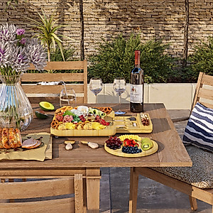 C&AHOME Cheese Board Set, Cheese Board Set and Knife Set, Bamboo Cheese Tray Platter, Cheese Platter Unique House Warming Gifts, Ideal for Birthday, Housewarming, Wedding Gifts, Natural UCBSBKFN