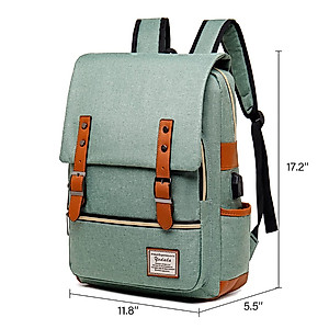 YODALA Vintage Laptop Backpack for women men, Elegant Water Resistant School College Book Bag with USB Charging Port,Slim Travel Casual Daypack Fits up to 15.6Inch Laptop in Green