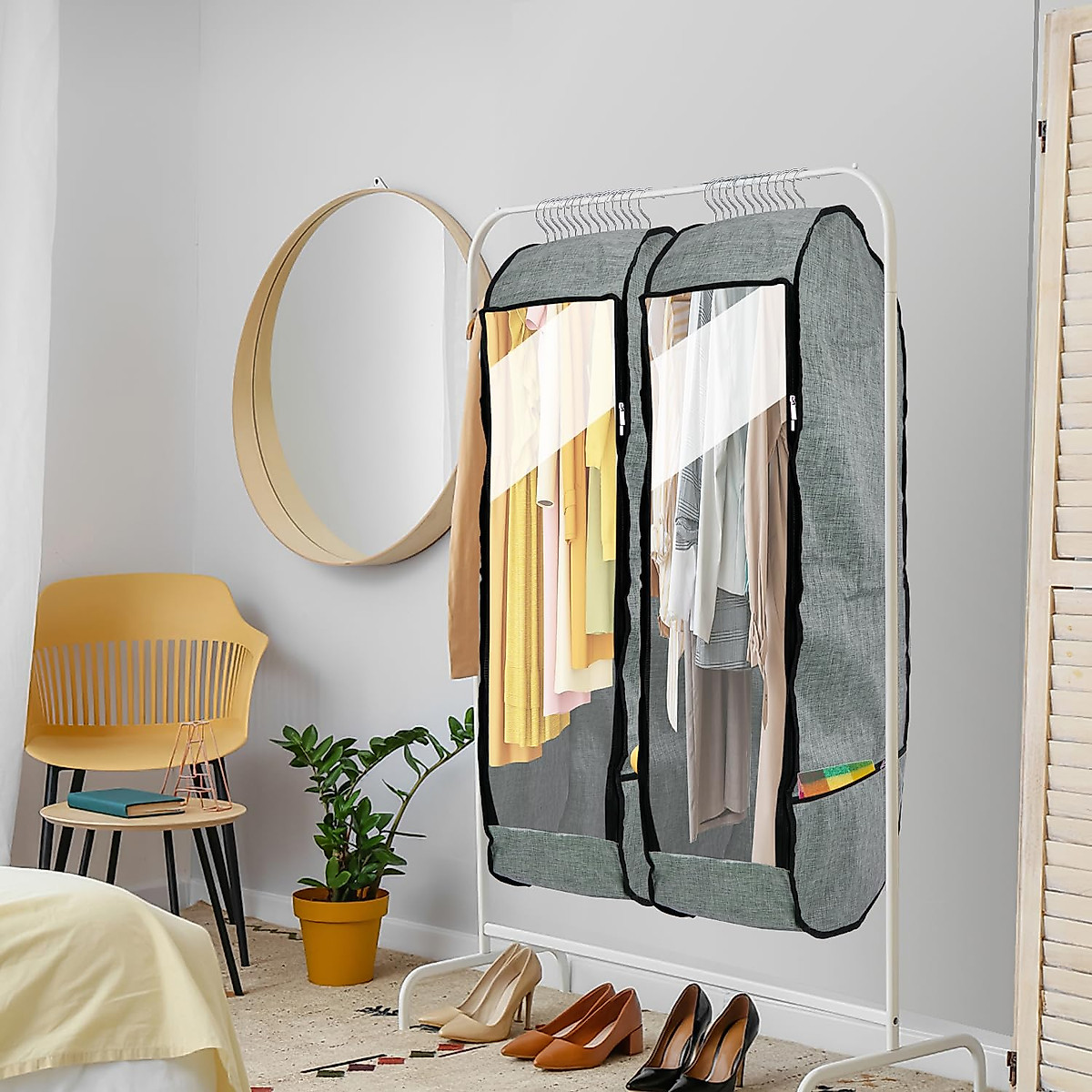 2PCS 50”Garment Bags for Hanging Clothes,Chakera Large Breathable Garment Bag for Closet Storage with 10”Gusseted,Clear Clothing Storage Garment Cover for Dress Sweater with Double Zipper,Grey