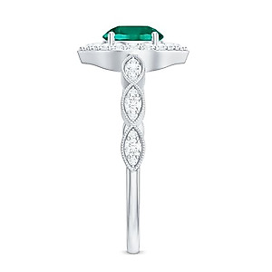 Lab Grown Emerald Diamond Engagement Ring, AAAA Quality, Certified 6 MM Round Emerald Halo Ring (With Jewelry Box), 14K White Gold, Size:US 5.00