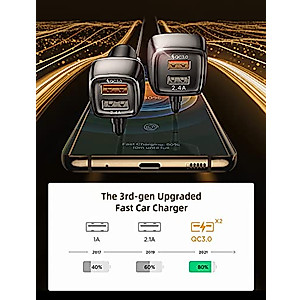 60W USB Car Charger - AINOPE [4 Multi USB Ports] [QC 36W] Fast Car Charger Adapter[5FT Cable] QC 3.0 Cigarette Lighter Adapter Back Seat Charging for iPhone Samsung iPad MacBook Fire Tablet and More