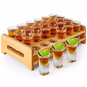 Supwinnet Shot Glasses Set 24pcs 0.5oz/15ml Mini Shot Glasses with Tray Holder Organizer Thick Base Clear Glass Cups Glassware for Party Club Bar Spirit Tasting Tool Set of 24