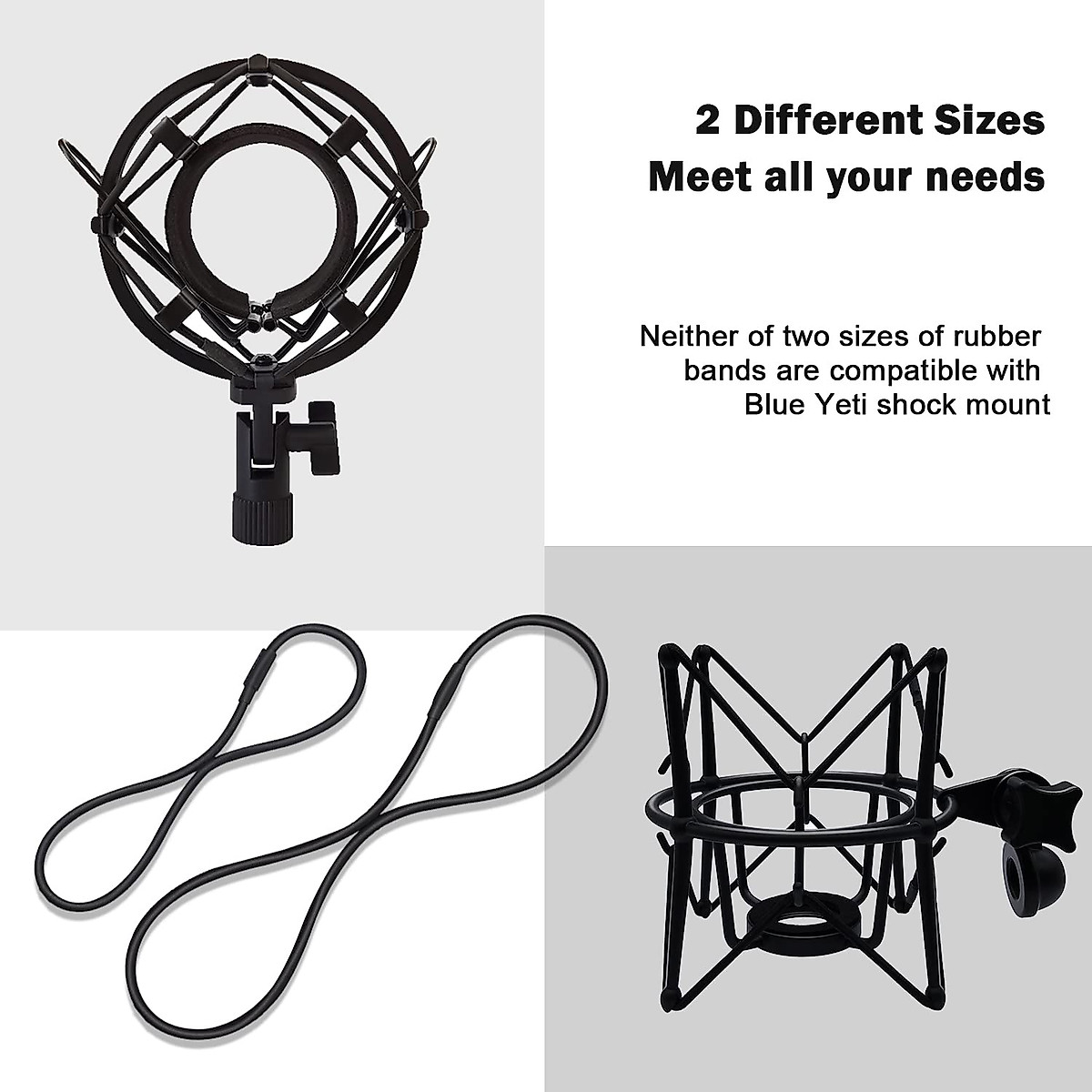 Boseen Universal Elastic Bands Replacement, Anti-aging Rubber Ring for Microphone Shock Mount Holder Clamp Clip, Set of 4 (Black)