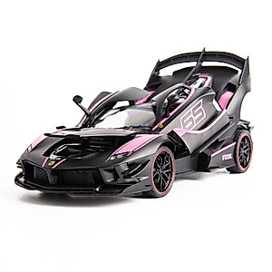 BDTCTK Compatible for 1:24 Ferrari FXXK Diecast Car Model, Zinc Alloy Pull Back Car with Sound and Light for Kids Boy Girl Black