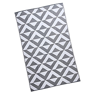 NAQSH Outdoor Indoor Plastic Rug with Loops - Foldable Reversible Outdoors Waterproof and Washable Patios Garden Decor (Geometry Grey, 3 x 5 ft)