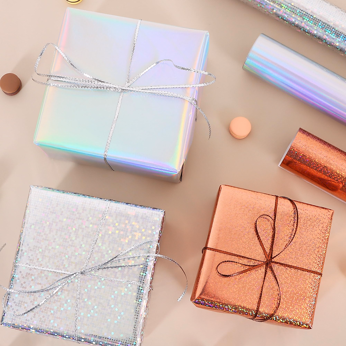 BEISHIDA Metallic Gift Wrapping Paper Iridescent Wrapping Paper Roll Foil Gift Wrap Paper, Packing Paper for Wedding,Birthday,Graduation,Christmas Wrapping Paper(17inchesX32.8ft)