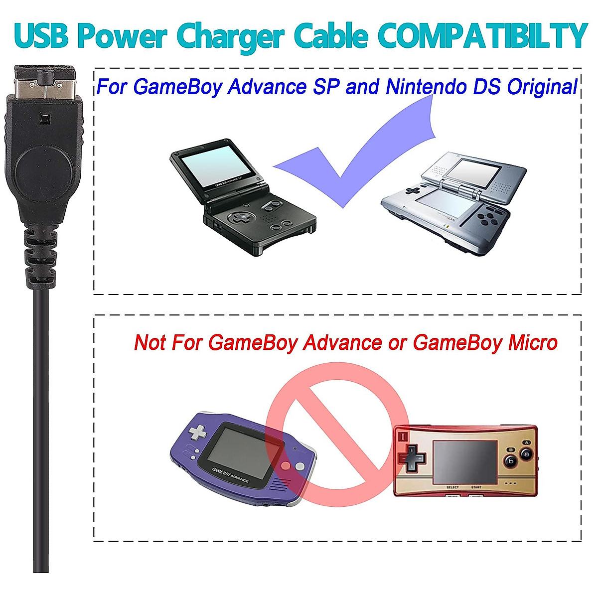2 Player Link Cable + USB Power Charger Cable for Nintendo Gameboy Advance SP/GBA SP Connect Cable Cord