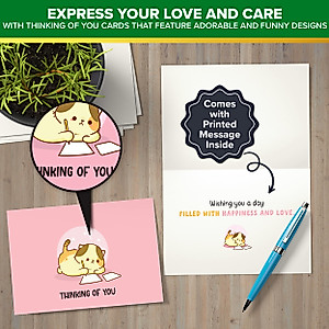 Decorably 24 Pack Funny Thinking of You Cards with Envelopes & Stickers, 24 Unique Designs Printed Message Greeting Cards Thinking of You Greeting Cards, 6x4 Box of Cards Thinking of You Cards Funny