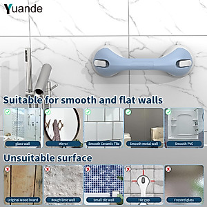 12 Inch 4 Pack Shower Grab Bar, YuanDe Suction Grab Bars for Bathtubs, Bathroom Safety Grip No Drilling Waterproof, Shower Handle Removable Shower Handrails for Seniors Elderly, (Blue&White