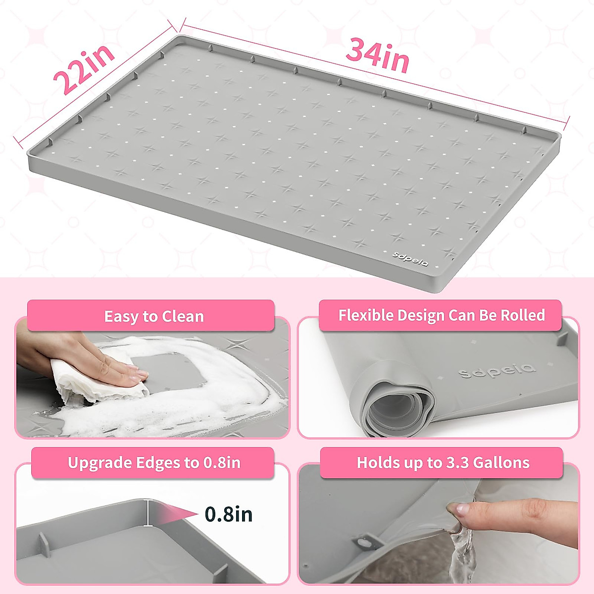 Sdpeia Under Sink Mat for [34" x 22"] Cabinet, Upgraded Silicone Waterproof Mat Kitchen Cabinet Liner Cabinet Protector Kitchen Organizers and Storage