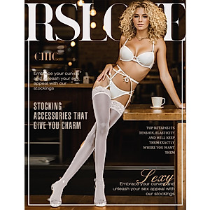 RSLOVE Women's Lace Top Thigh High Sheer Stockings Antiskid Silicone Ultra Shimmery Pantyhose White One Size