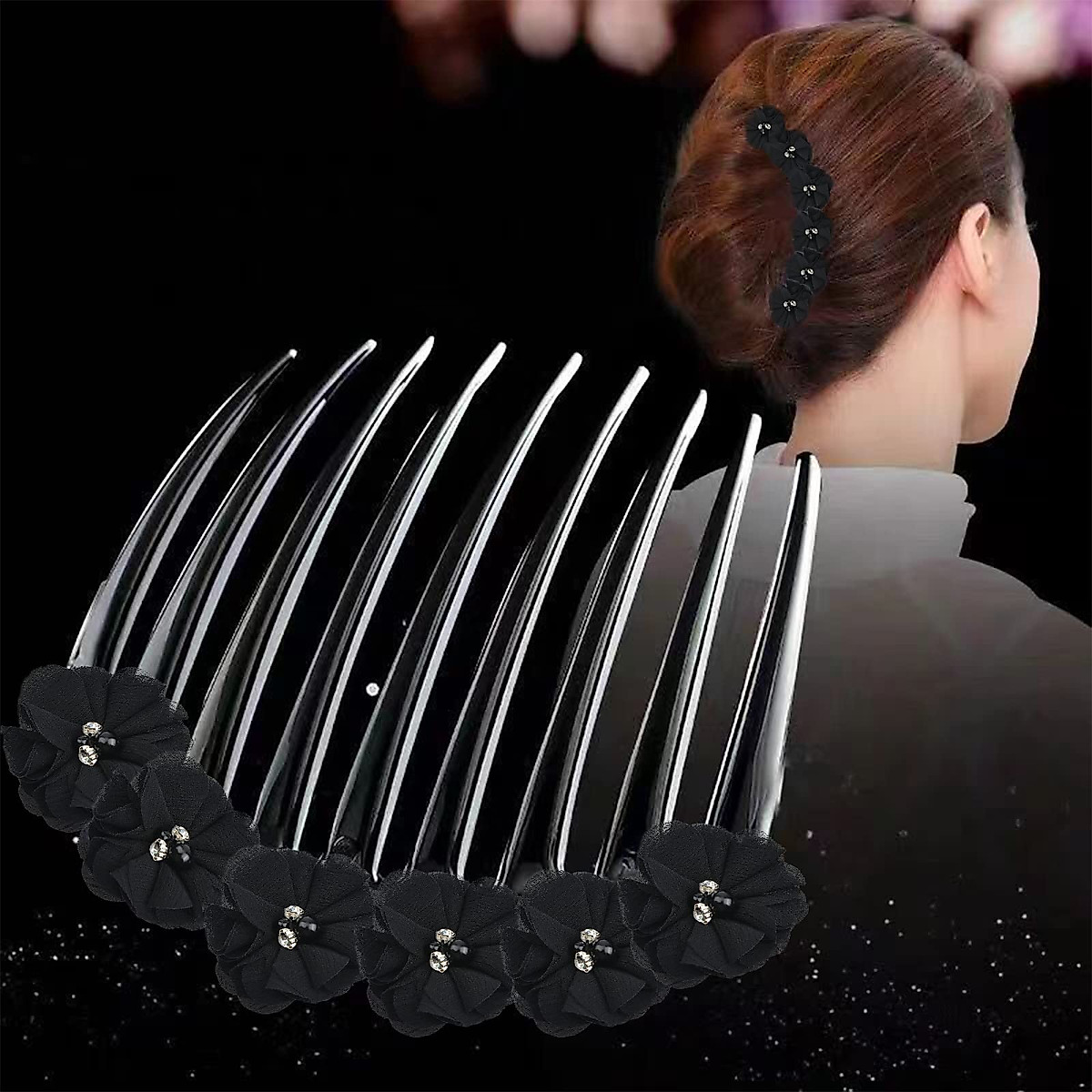 URROMA Chiffon Fabric Flowers for Crafts, 30 Pcs Black Pearl Flower Appliques for Clothes Sew On Fabric Flowers for Headbands DIY Hair Clothes Shoes Accessories