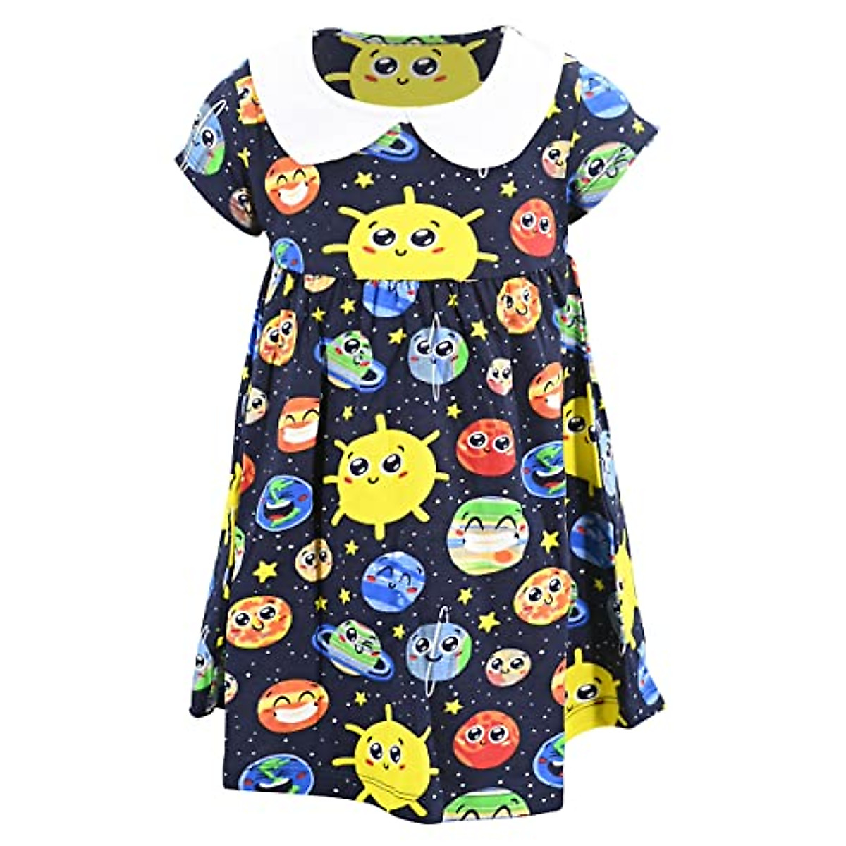 Unique Baby Girls Outer Space Back to School Skater Dress (5Y, Navy Blue)