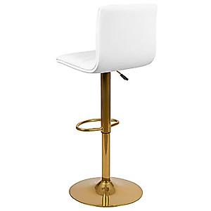 Flash Furniture Vincent Modern White Vinyl Adjustable Bar Stool with Back, Counter Height Swivel Stool with Gold Pedestal Base, Set of 2
