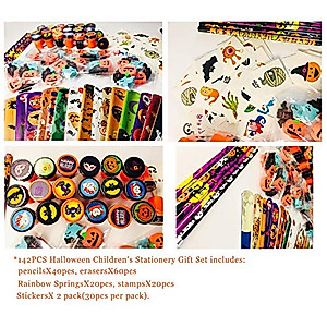 NIGHT-GRING 142PCS Halloween Toys and Novelty Assortment for Halloween Party Favors, Halloween School Stationery Party Supplies Gift Sets