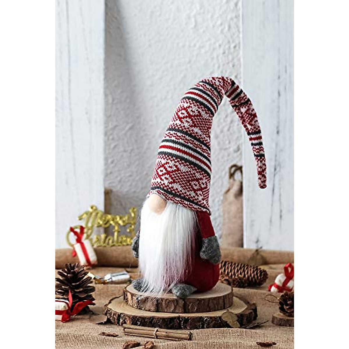 Funoasis Holiday Gnome Handmade Swedish Tomte, Christmas Elf Decoration Ornaments Thanks Giving Day Gifts Swedish Gnomes tomte (Red Stripe - 19 Inches)