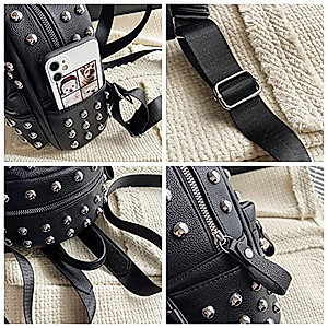 GEEMONT Women Small Backpack Rivets Studded Leather Purse Gothic Daypack Satchel Multipurpose Tote Handbag (Black)