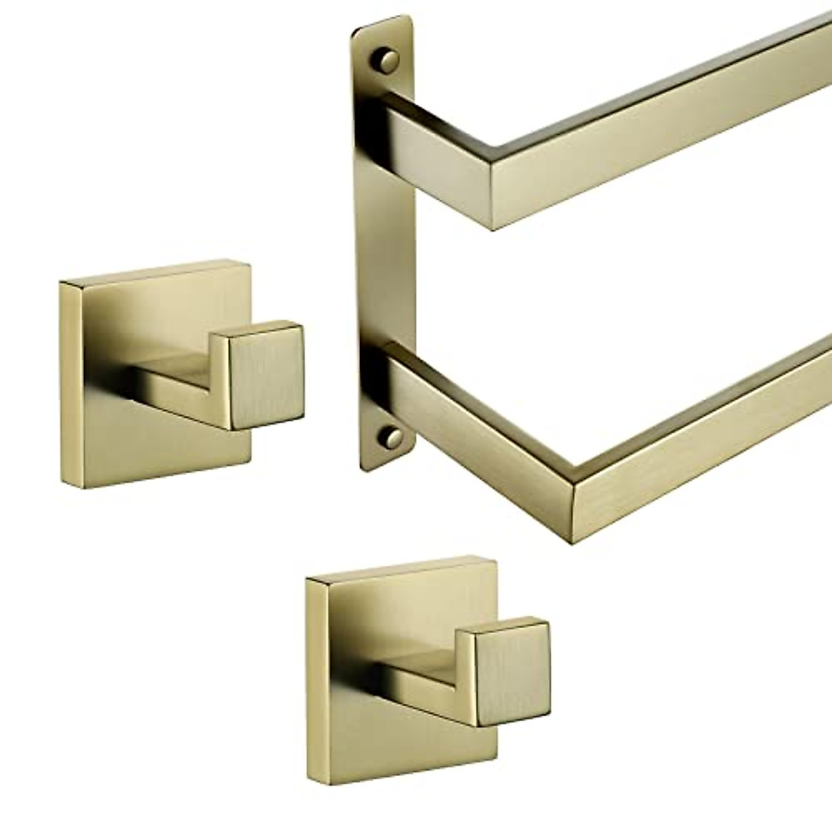 KOKOSIRI 32'' Towel Bars Bathroom 2-Tiers Ladder Bath Towel Hook Wall Mount Square Robe Hook Coat Hook Brushed Gold B5008BG-L32+B1010BG-P2