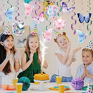 JUNEBRUSHS 46Pcs No Installation Hanging Butterfly Decorations Butterfly Birthday Decorations Spring Summer Themed Swirls Garland for Girl Birthday Wedding Party Baby Shower Garden Party