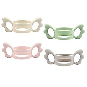 FAREVER Baby Bottle Handles, Silicone Wide-Neck Baby Bottle Handle, Outer Diameter Over 6cm for Bottle Pink/White/Green/Grey (4 Pack)