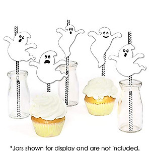 Big Dot of Happiness Spooky Ghost - Paper Straw Decor - Halloween Party Striped Decorative Straws - Set of 24