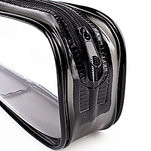 Rolybag Clear PVC Zipper Pen Pencil Bag,Portable Travel Toiletry Bag Waterproof Makeup Cosmetic Bag for Travel Home Office Makeup Brushes Storage (Black &White)