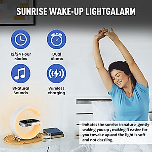 LeeNabao Smart LED Table Lamp, 4-in-1 Wireless Charger, Night Light, Alarm Clock, and Bluetooth Speaker with App Control for Bedroom, Office, and Home Decor (White)