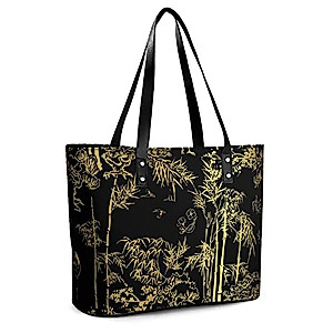 Womens Handbag Gold Bird Crane Tree Leather Tote Bag Top Handle Satchel Bags For Lady