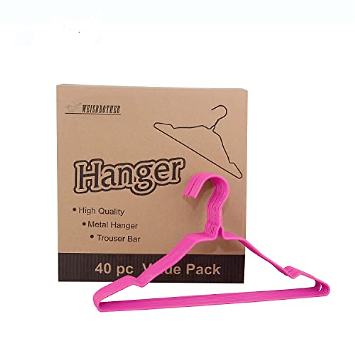 A-Quality Plastic Coating Metal Clothes Hanger, Pink Hanger in 40 Pack per Gift Box,Shirt Hanger Workable for Dry or Wet Clothing.Durable Garment Rack Made of 4MM Strong Metal Line.