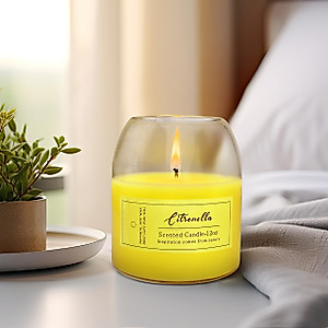 Citronella Candle for Outdoor or Indoor, Glass Jar Candle with Ball Cork Lid, 12oz Lemongrass Candles with Natural Essential Oils & Soy Wax, Smokeless, Non-Toxic