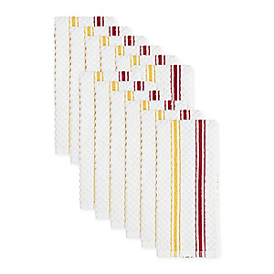 Cotton Stripe Terry Dish Towels, 15x25 Set of 12, Absorbent Durable Drying Cleaning Kitchen Towels-Red/Orange Stripe