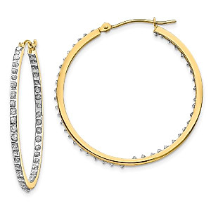 14K Yellow Gold Diamond Round Hinged Hoop Earrings