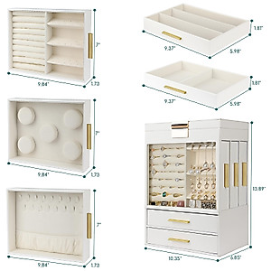 efubaby Jewelry Box for Women Girls, Jewelry Organizer Box with Large Mirror 6-Layer Jewelry Box Organizer Glass Window Storage Case with 3 Side Drawers Jewelry Holder Organizer White Jewelry Box