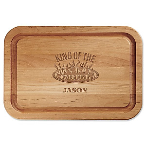 King of the Grill Personalized Red Alder Wood Cutting Board-Custom Engraved 11x16-Inch Chopping, Serving Boards w/Leather Hanger, Father’s Day, Holiday, Housewarming Gift, Add Name, by Lillian Vernon