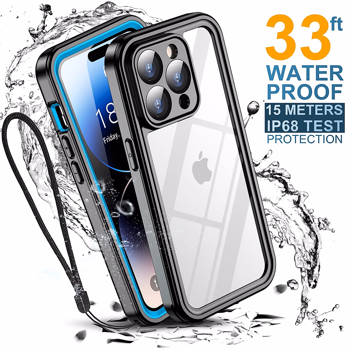Temdan for iPhone 14 Pro Case Waterproof,Built-in 9H Tempered Glass Screen Protector [IP68 Underwater][Military Dropproof][Dustproof][Real 360] Full Body Shockproof Protective Case BlueClear
