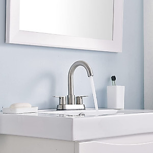 Comllen 4 inch Brushed Nickel 2-Handle Bathroom Faucet, Modern Camper Two Handle Centerset Vanity Faucet Bathroom Sink Faucet 3 Hole for Bathroom Sink Lavatory RV Faucets