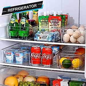 [ 4 Pack ] 12 Inch Non-Skid Turntable Lazy Susan Organizers + 8 Pack, Stackable Clear Bins with Removable Dividers - Plastic Refrigerator Organizer Bins - Food Snack, Pantry Organization and Storage