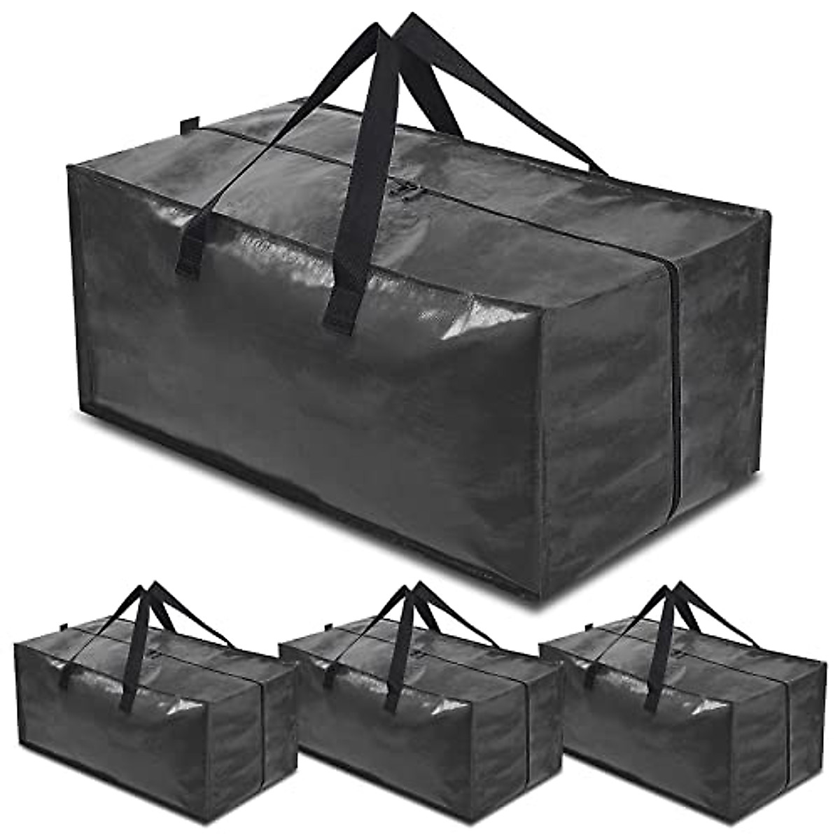 Rihim Moving Bags 90L - 4 Black Heavy Duty Extra Large Storage Bags for Clothes - Packing Bags with Backpack Straps Strong Handles Zippers - College Travelling Christmas Storage Moving Totes