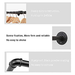 roundki Clothing Rack Wall Mounted, 70in Industrial Pipe Clothes Racks for Hanging Clothes, Heavy Duty Pipe Hanging Rod Garment Rack Bar for Closet Laundry, Max Load 145LbS Metal Black (2)