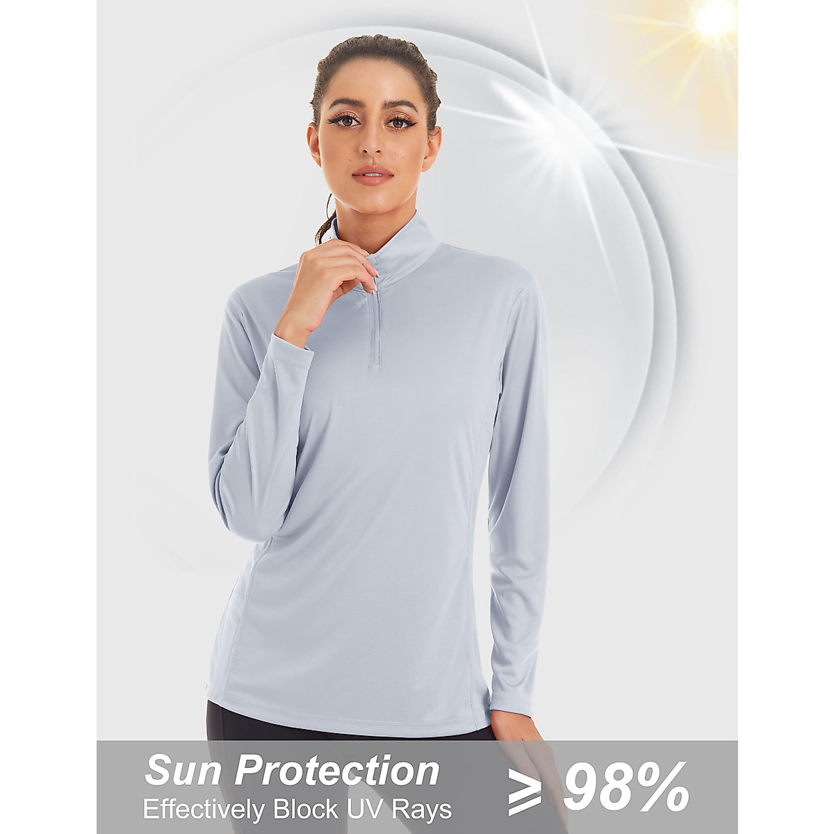 MAGCOMSEN Womens Uv Protection Shirts Running Shirts Women Gym Athletic Shirts Long Sleeve Tunics for Women Rashguard Shirt Light Grey