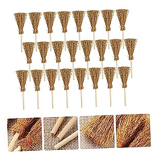 WHAMVOX 120 Pcs Mini Red Rope Broom 24pcs (Large Broom) Wizard Decor Small Decoration Mini Straw Brooms Broom Decoration Brooms for Sweeping Indoor Home Decor Broom Pendant Pine Wood Brown