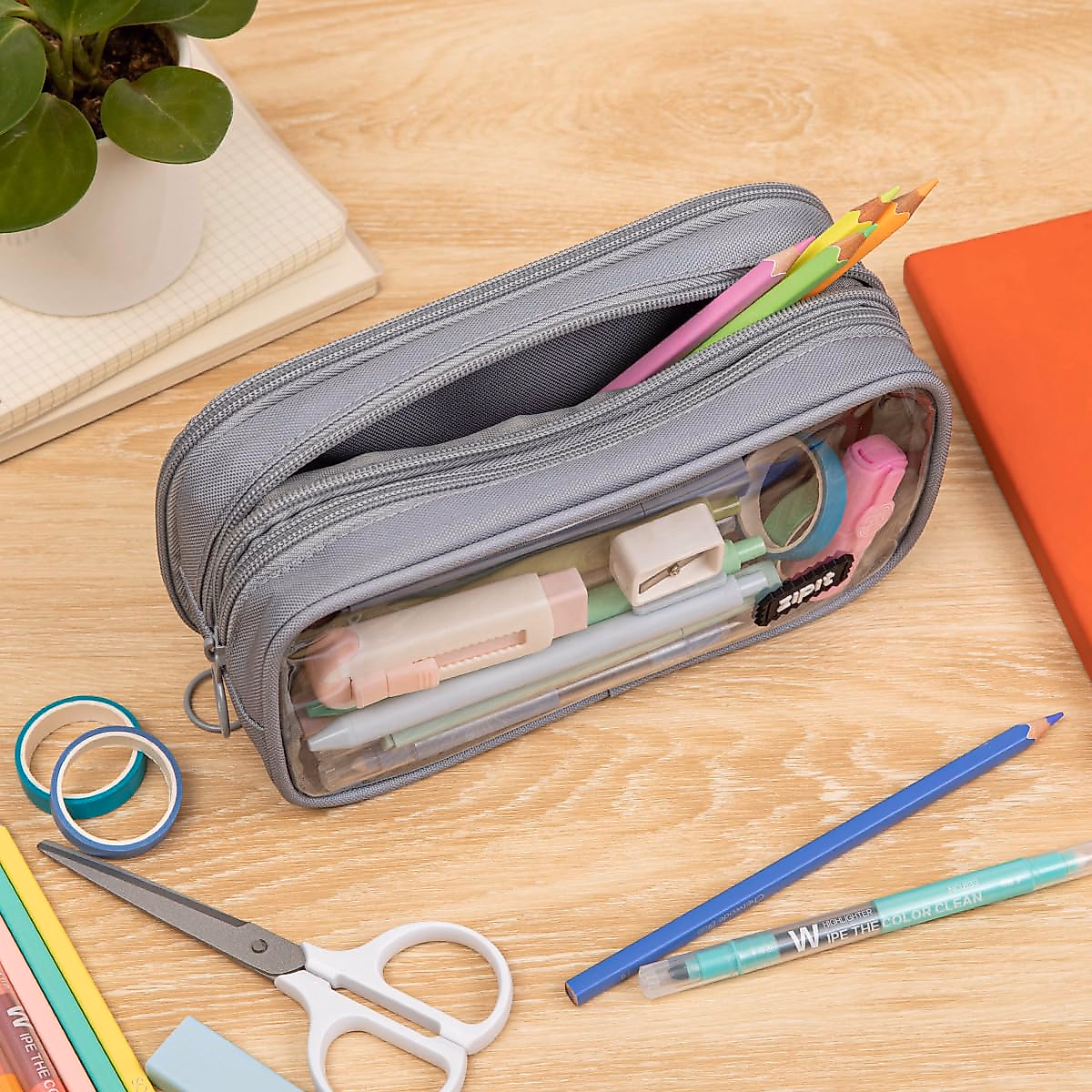 ZIPIT Half & Half Pencil Case | Large Capacity Pencil Pouch | Pencil Bag for School, College and Office (Grey)