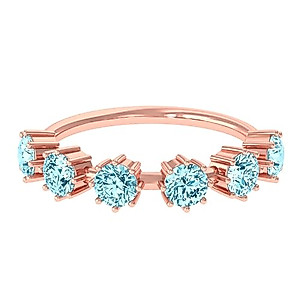 Natural and Certified Aquamarine Wedding Anniversary Ring, AAA Quality, Stackable Ring for Women - March Birthstone, 14K Rose Gold, Size:US 9.00