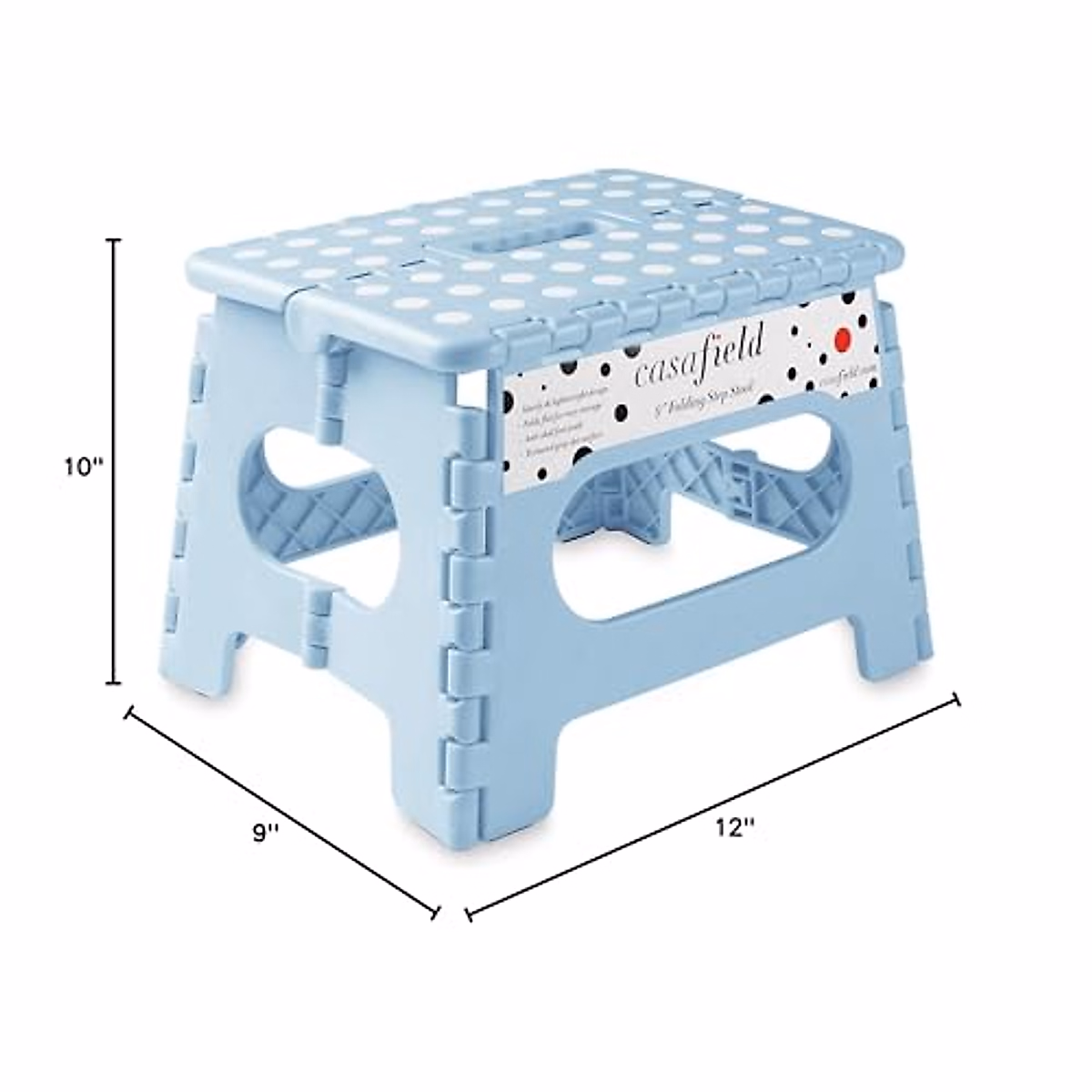 Casafield 9" Folding Step Stool with Handle, Blue - Portable Collapsible Small Plastic Foot Stool for Kids and Adults - Use in The Kitchen, Bathroom and Bedroom