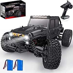 Giociiol 1:16 Scale All Terrain Remote Control Car, 4X4 High Speed 40 Km/h RC Truck 2 Rechargeable Batteries Waterproof Monster RC Crawlers with LED Light for Kids Boys and Adults