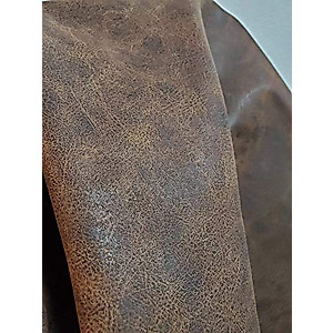 NAT Leathers | Brown Distressed 2 Tone Oily Faux Vegan Leather PU {Peta Approved Vegan} | 1 Yard 36 inch x 54 inch Cut by Yard Pleather 0.9 mm Upholstery | Brown Crazy Horse Distress 36"X54"