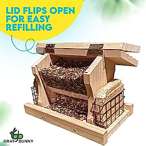 Large Cedar Bird House, Bird Feeder Hopper - Bird Feeders for Outdoors Hanging with 2 Suet Cages, Window and Heavy Duty 5.2 Lb Hold Capacity