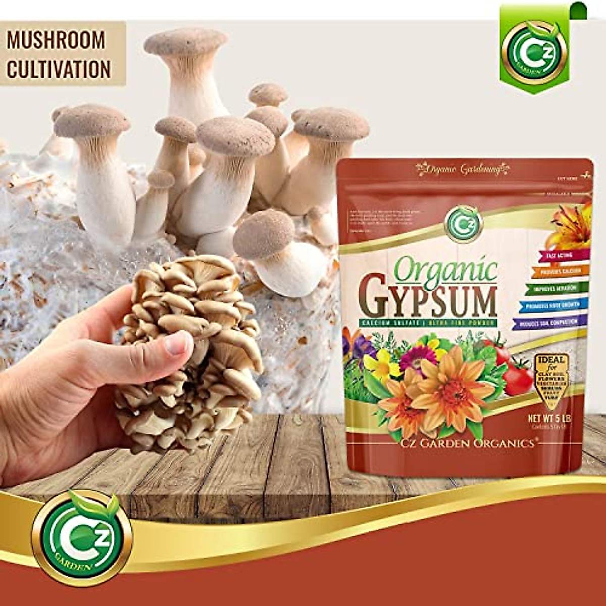 Organic Gypsum - Made in USA - Calcium Sulfate Dihydrate Powder - Garden Soil Amendment Fertilizer for Lawns, Plants, Mushroom Cultivation. Calcium & Sulfur Additive. Cures Blossom End Rot in Tomatoes