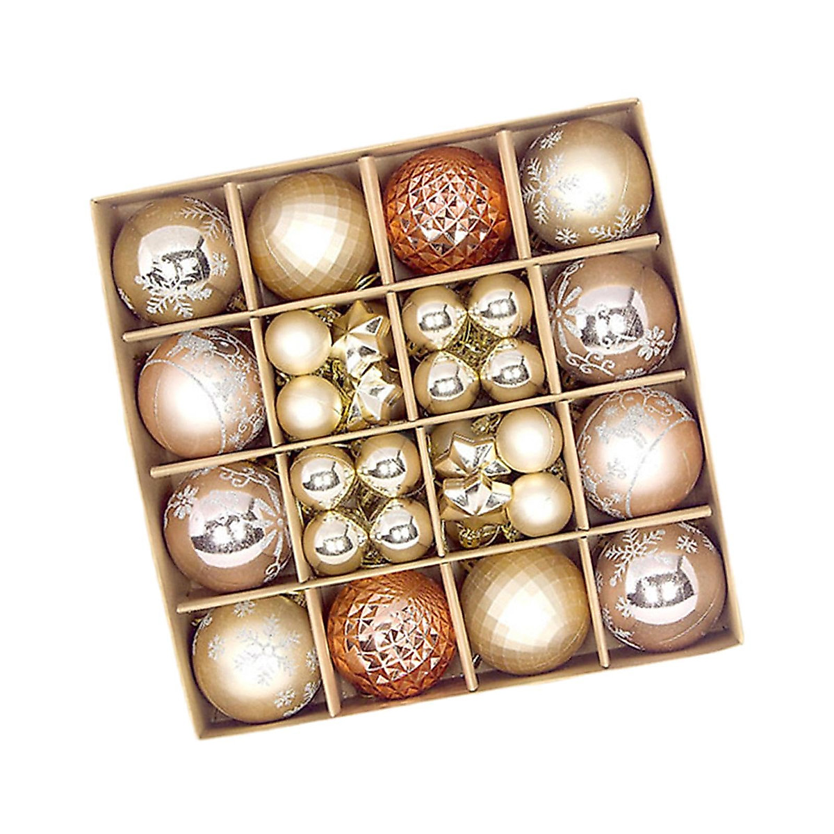 shamjina 44x Christmas Balls Ornaments, Xmas Tree Decor Christmas Hanging Decoration Shiny Bauble Set, Decorative Xmas Balls, Champagne Gold