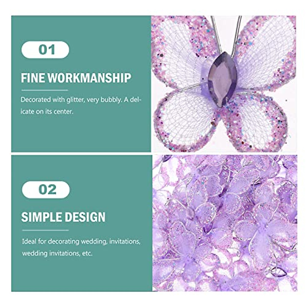 Sheer Mesh Wire Glitter Butterfly, Wedding Decorative Butterflies Decors with Gem, Craft Organza Butterflies for DIY Craft Wedding Home Decor, 50pcs